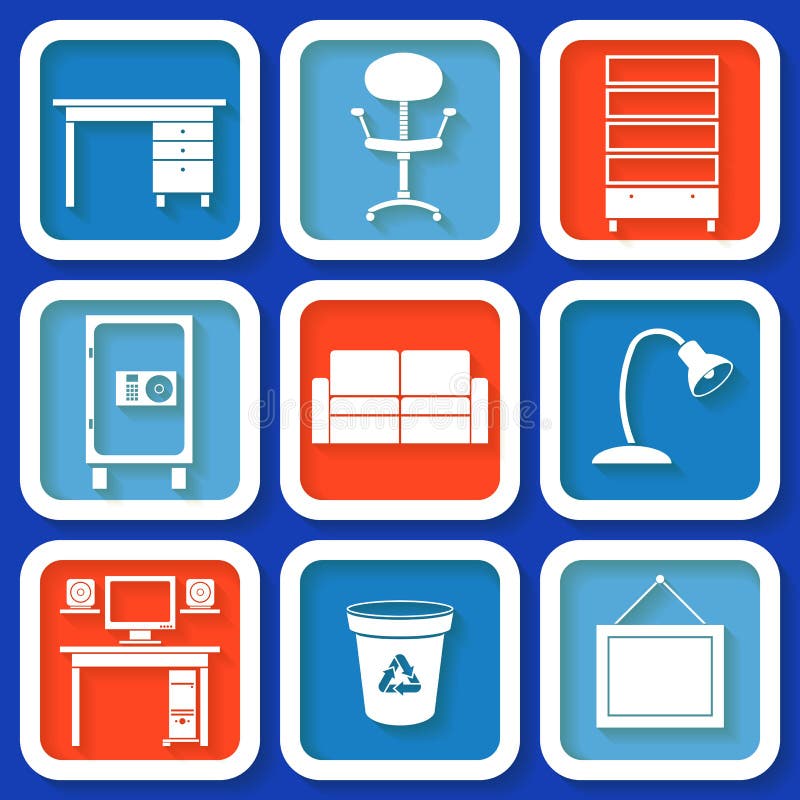 Set of 9 Icons with Office Furniture Stock Vector - Illustration of ...