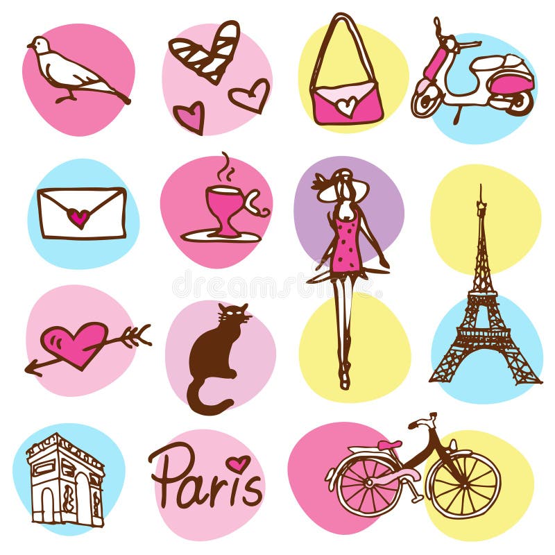 Set of Icons. Paris Theme. Labels, Stickers Stock Vector - Illustration ...