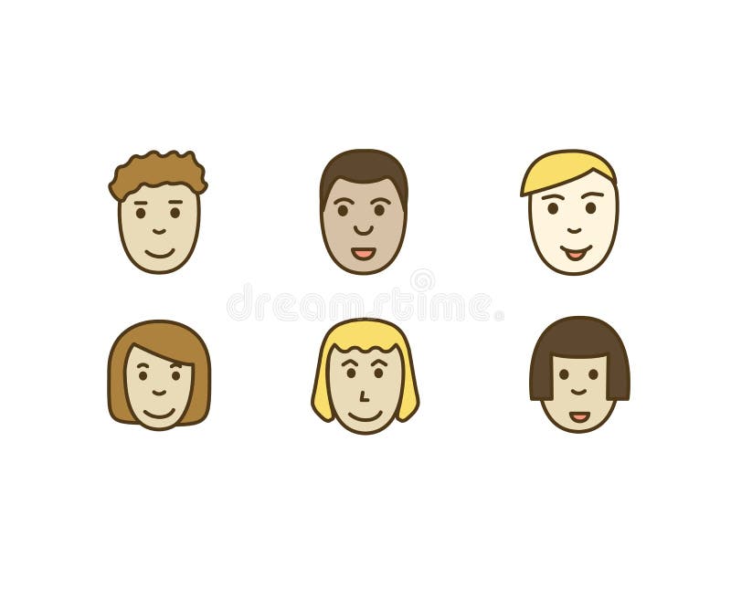 Set Icons People, Faces Men and Women of Different Races. Stock ...