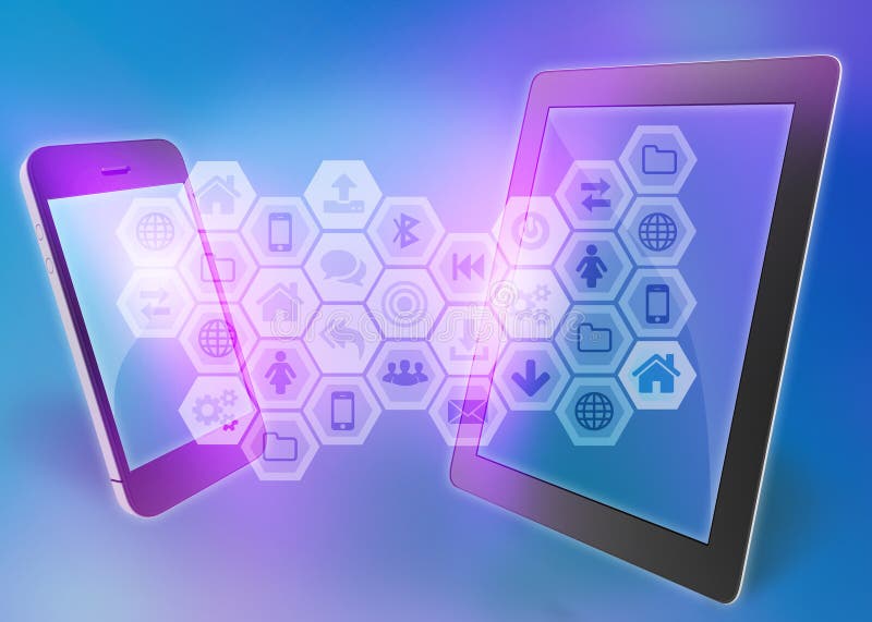 Set Icons between the Phone and Tablet Stock Illustration ...