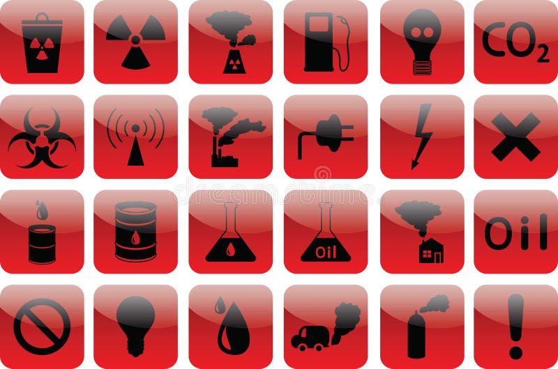 Set of icons pollution RED stock vector. Illustration of high - 31007815