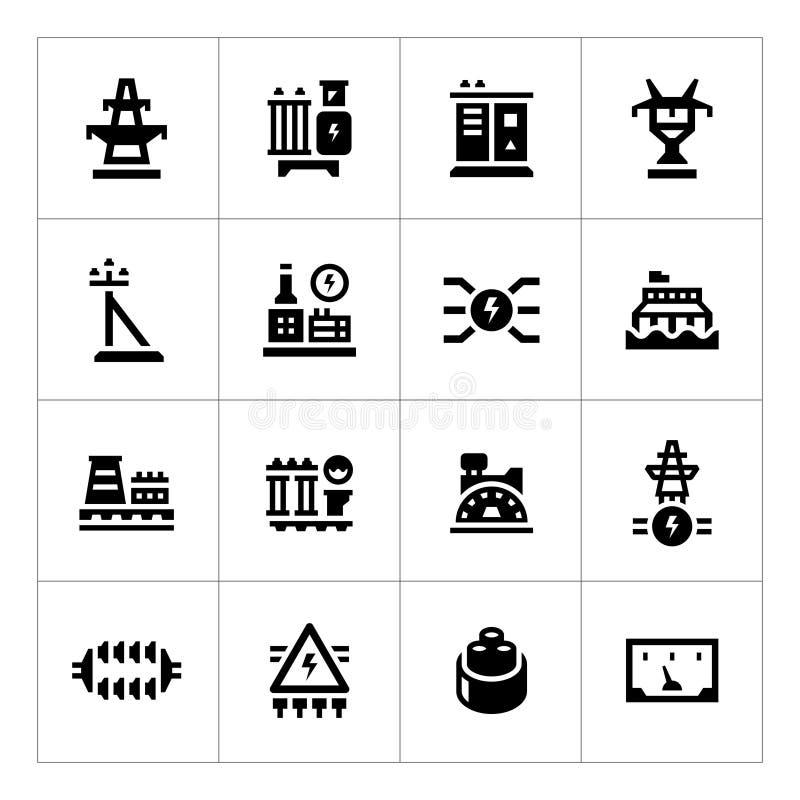 Energy and Power icons set stock vector. Illustration of building ...