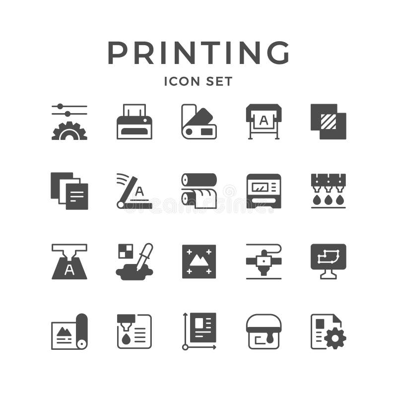 Set icons of printing stock vector. Illustration of paper - 144429224