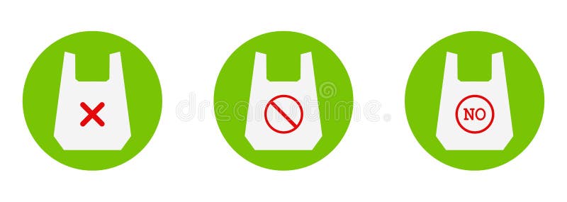 Set of Icons Prohibiting the Use of Plastic Packaging. Environmental ...