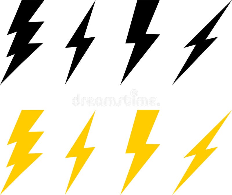 Set of Icons Representing Lightning Bolt. Lightning Bolt. Black and ...