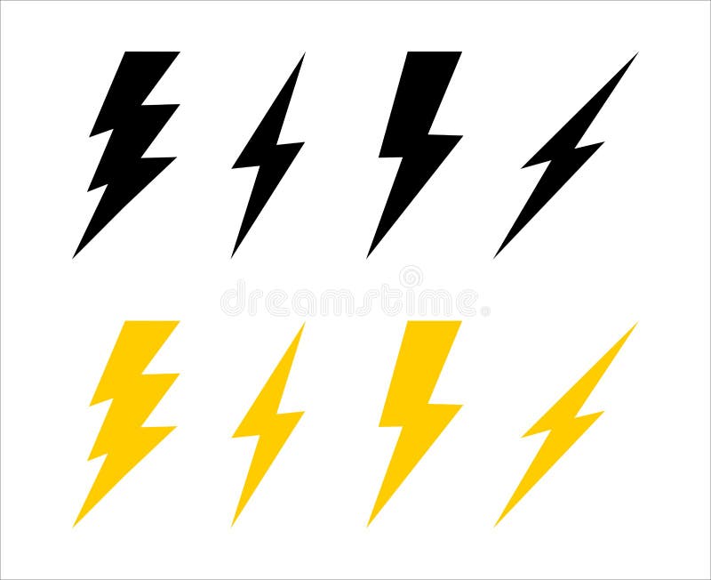 Set of Icons Representing Lightning Bolt. Lightning Bolt. Black and ...
