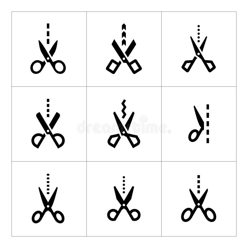 Set Icons of Scissors with Cut Line Stock Vector - Illustration of ...