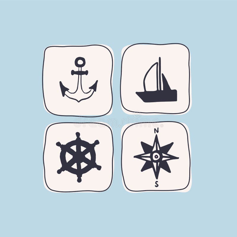 Set of Icons on a Sea Theme Drawn by Hand Stock Vector - Illustration ...