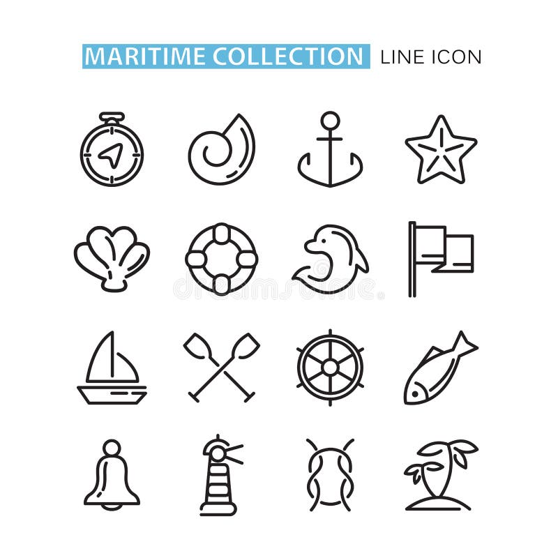 Set of icons sea. stock vector. Illustration of boat - 77586570