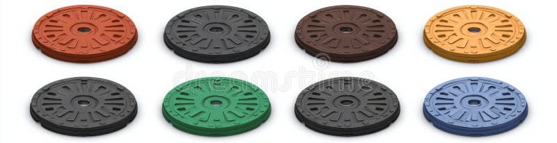 A Set of Icons Showing Manhole Drains in Various Shapes Like Round ...