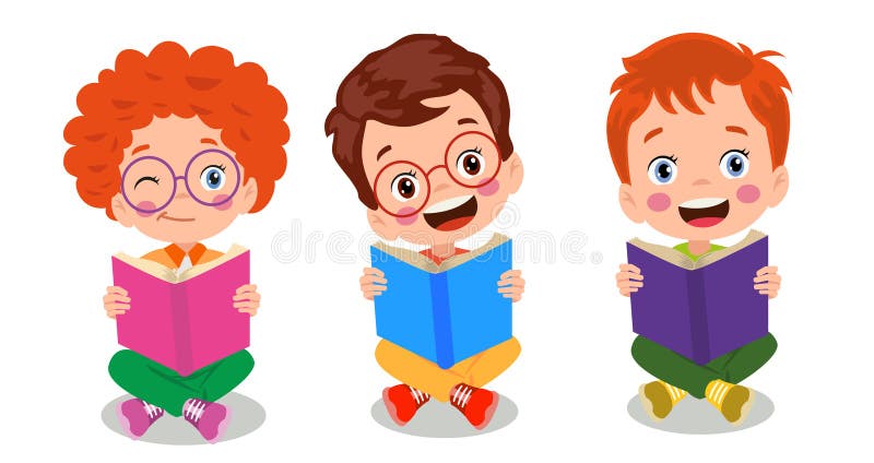 Set Icons of Small Children Reading a Book Stock Vector - Illustration ...