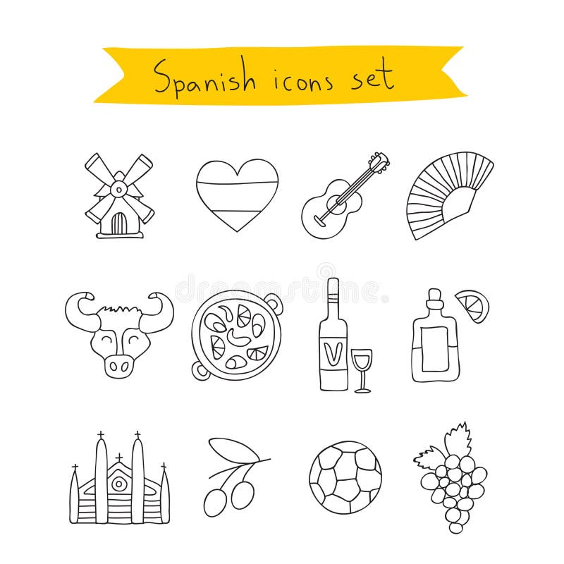 Set of icons of Spanish stock vector. Illustration of drink - 63356568