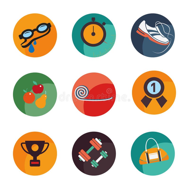 Set Icons of the Sport and Health. Stock Vector - Illustration of medal ...