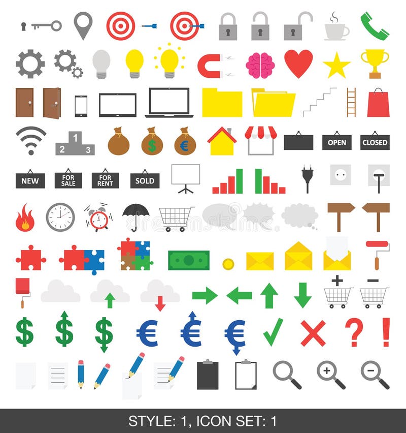 Set of 100 Icons. Style 1, Set 1 Stock Vector - Illustration of icon ...