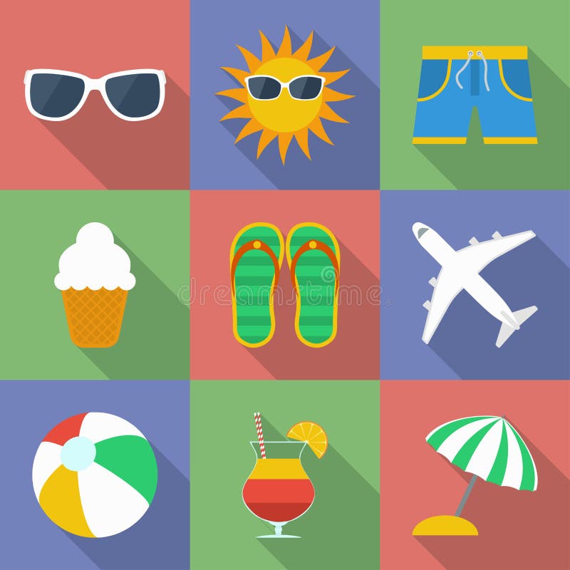 Summer Icons. Flat Design Trend. Retro Color Stock Vector ...