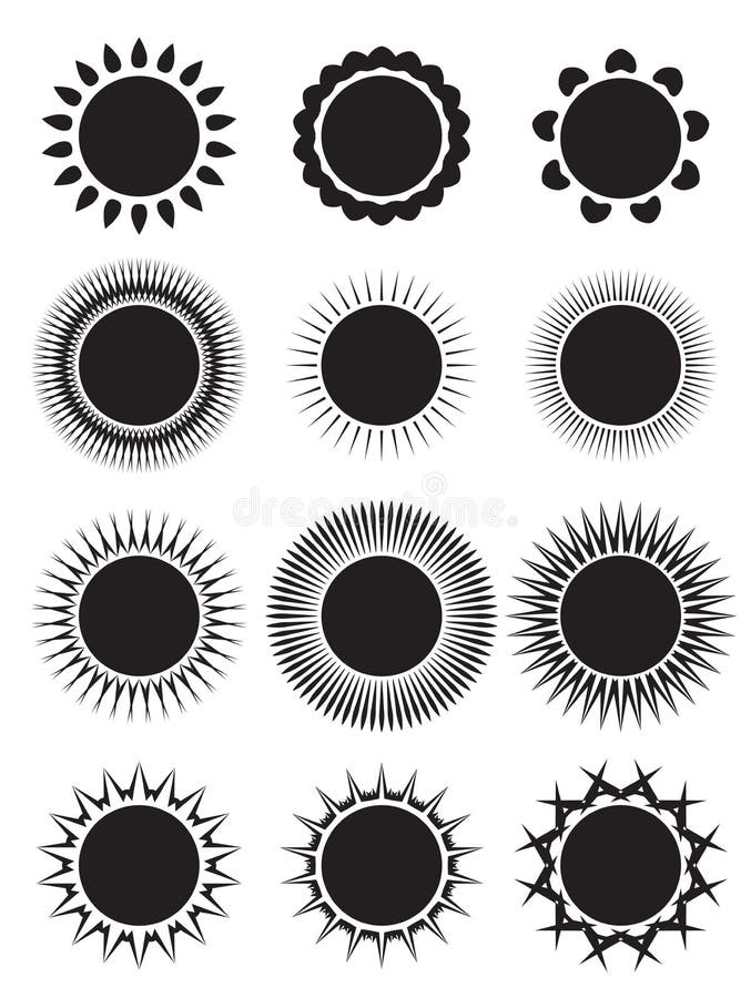 Set of Icons of Suns with Different Rays. Stock Vector - Illustration ...