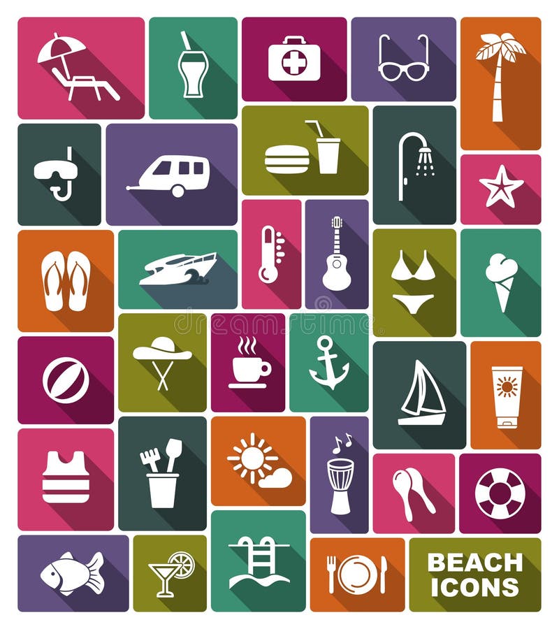 Beach Icons. Vector Illustration Stock Vector - Illustration of juice ...