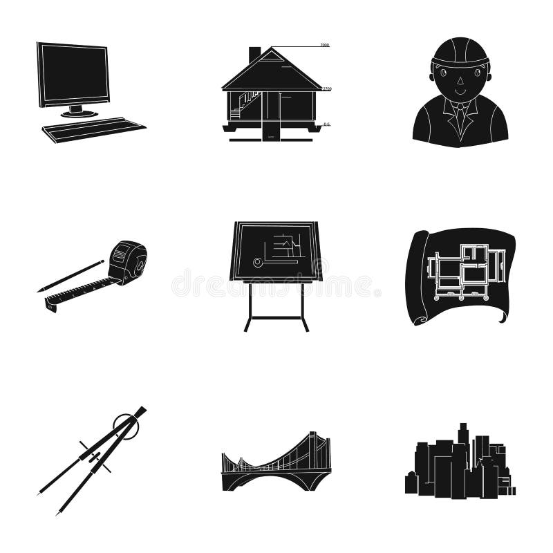 A Set of Icons on the Theme of Construction and Architects. Builders ...