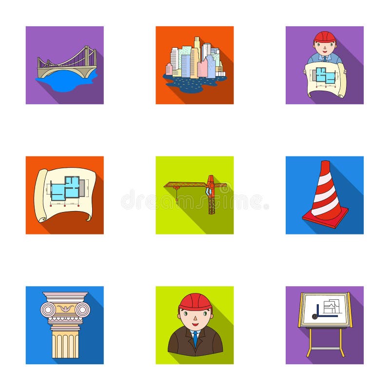 A Set of Icons on the Theme of Construction and Architects. Builders ...