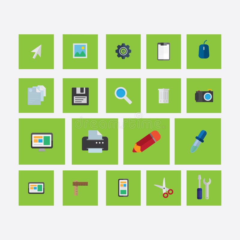 Set of Icons on a Theme Design Light Green Stock Vector - Illustration ...