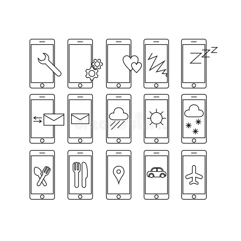 Set of Icons on the Theme of a Mobile Phone Stock Illustration ...