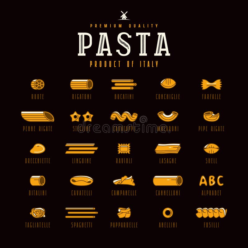 Set of Icons Varieties of Pasta Stock Vector - Illustration of line ...