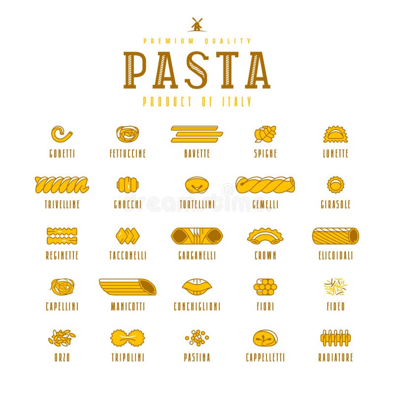 Set of Icons Varieties of Pasta Stock Vector - Illustration of ...