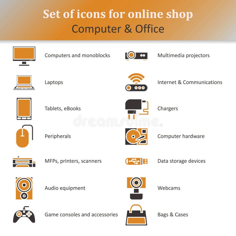 Set of Icons of Various Computer Equipment for Sections of Online Store ...
