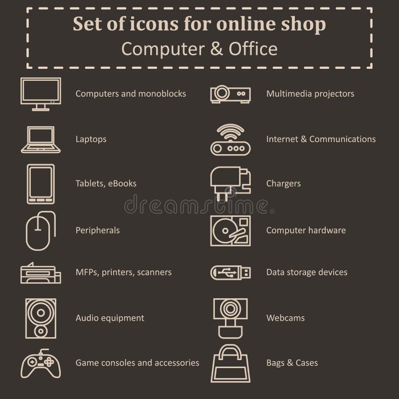 Set of Icons of Various Computer Equipment for Sections of Online Store ...