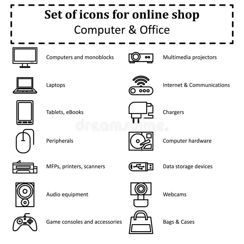 Set of Icons of Various Computer Equipment for Sections of Online Store ...