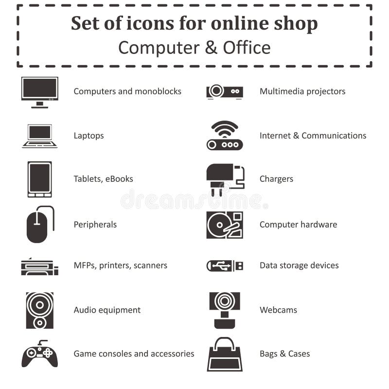 Set of Icons of Various Computer Equipment for Sections of Online Store ...