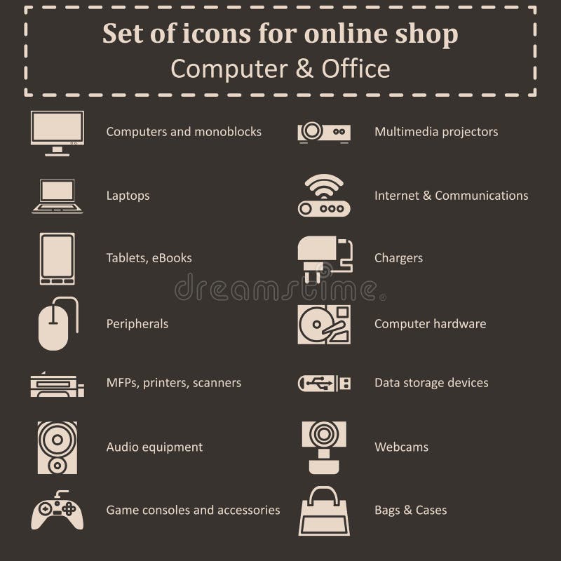 Set of Icons of Various Computer Equipment for Sections of Online Store ...