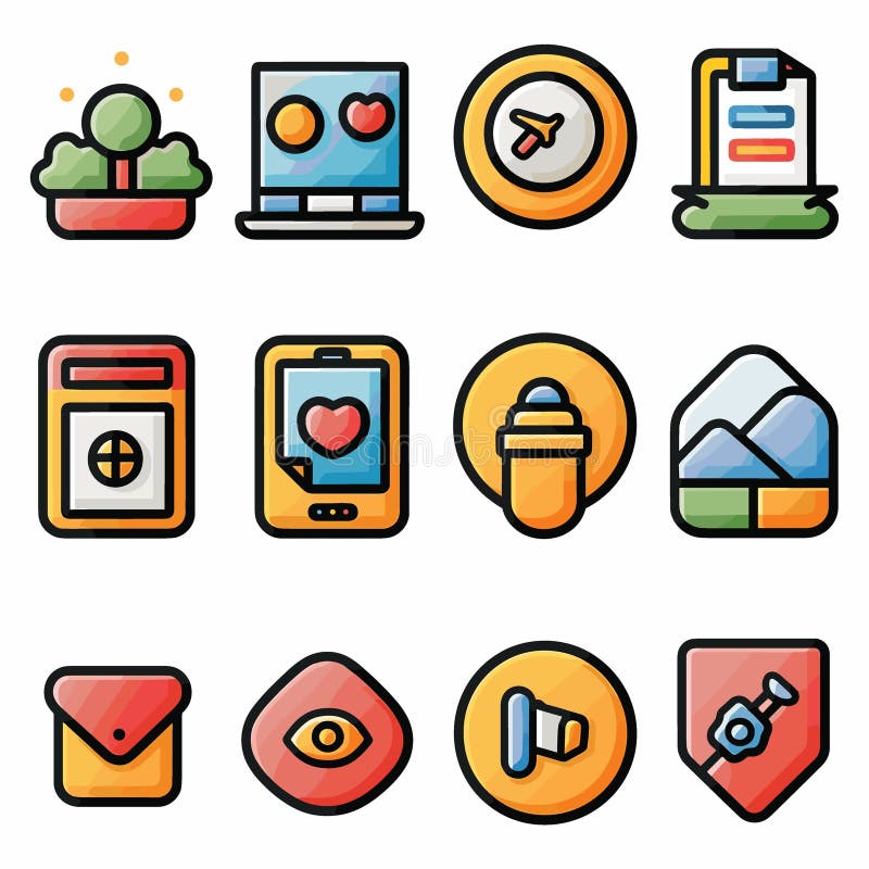 Set of Icons for Various Devices and Objects, Including a Laptop, a ...