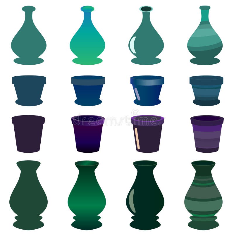 Set of Icons of Various Pots Stock Vector - Illustration of collection ...