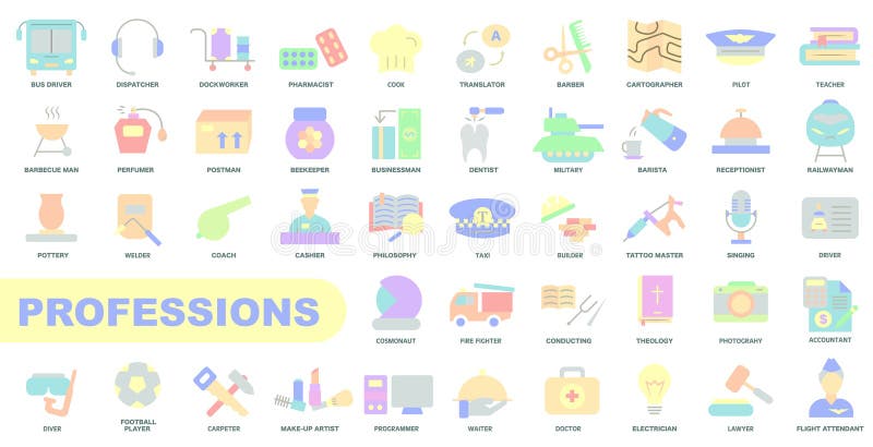 Set of Icons of Various Professions. Professions and Career Stock ...