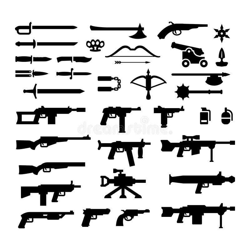 Set icons of weapons stock vector. Illustration of element - 43716234