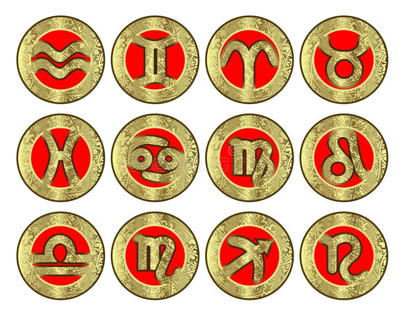 Red Zodiac Symbols Decorated Zodiac Constellations Stock Vector ...