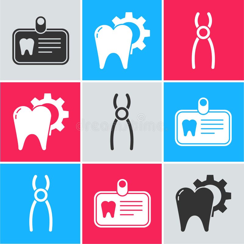 Set Id Card with Tooth, Tooth Treatment Procedure and Dental Pliers ...