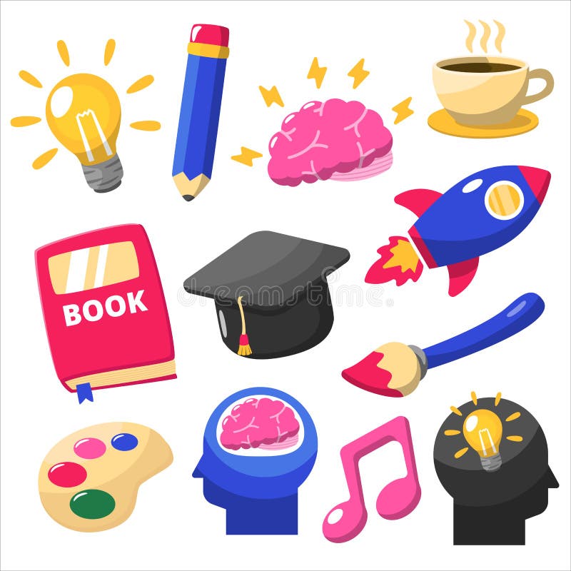 Set of Idea and Creativity Elements Vector with Cute and Colorful ...
