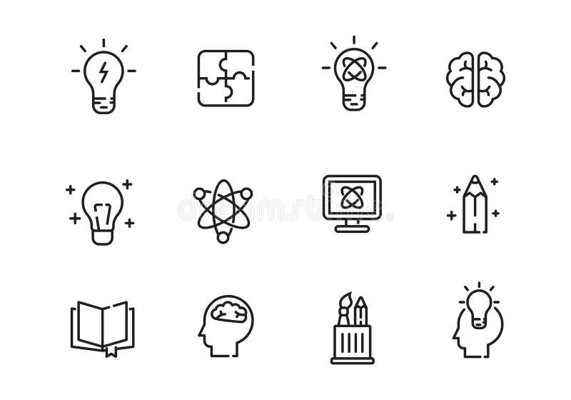Set of Idea and Thinking Icons in Line Style Stock Vector ...