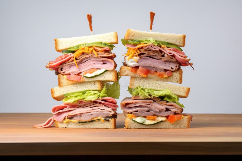 Set of Identical Sandwiches Facing Each Other Stock Photo - Image of ...
