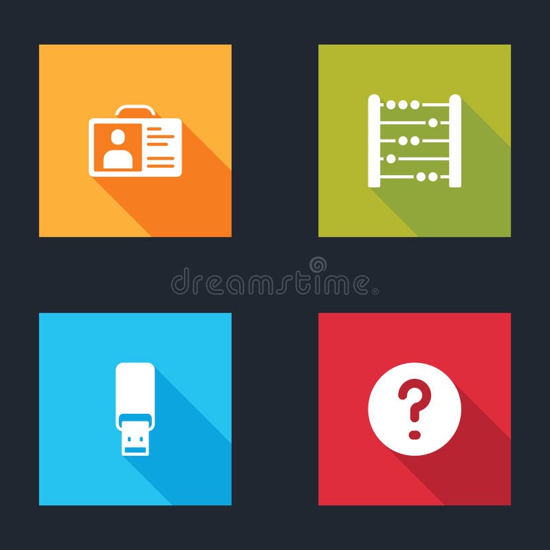 Set Identification Badge, Abacus, USB Flash Drive and Speech Bubbles ...