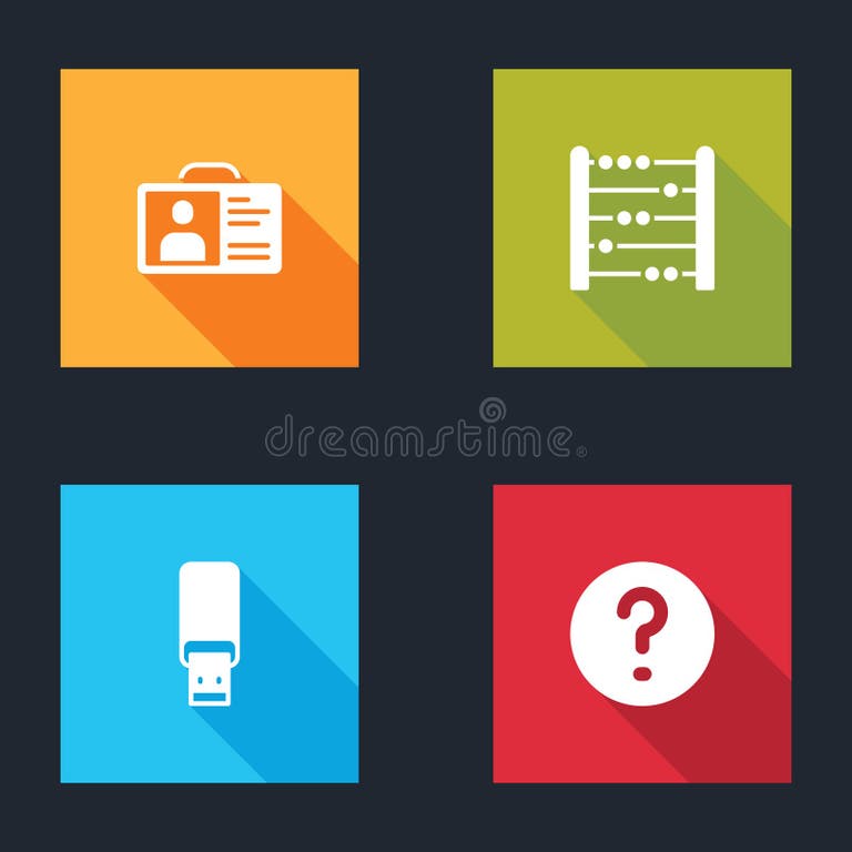 Set Identification Badge, Abacus, USB Flash Drive and Speech Bubbles ...