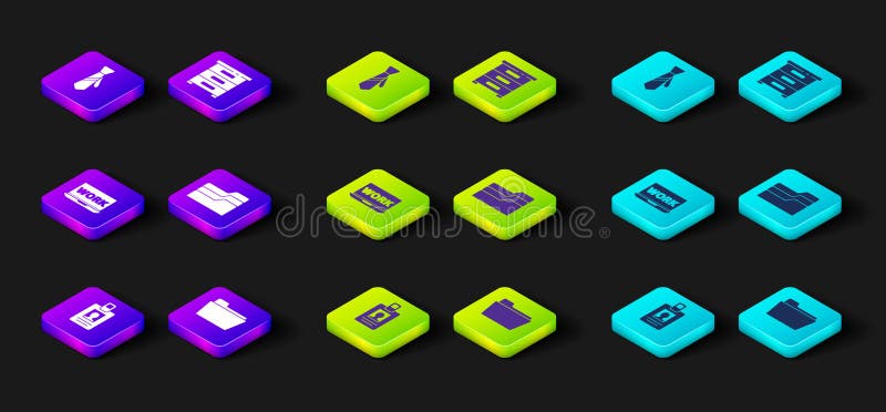 Set Identification Badge, Document Folder, Laptop with Text Work ...