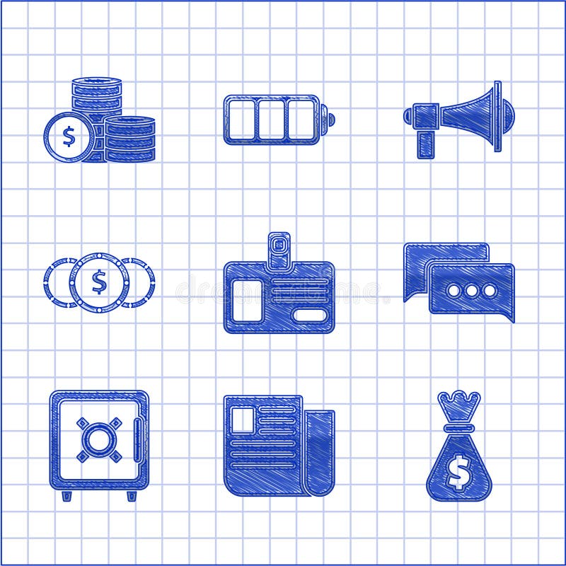 Set Identification Badge, File Document, Money Bag, Speech Bubble Chat ...