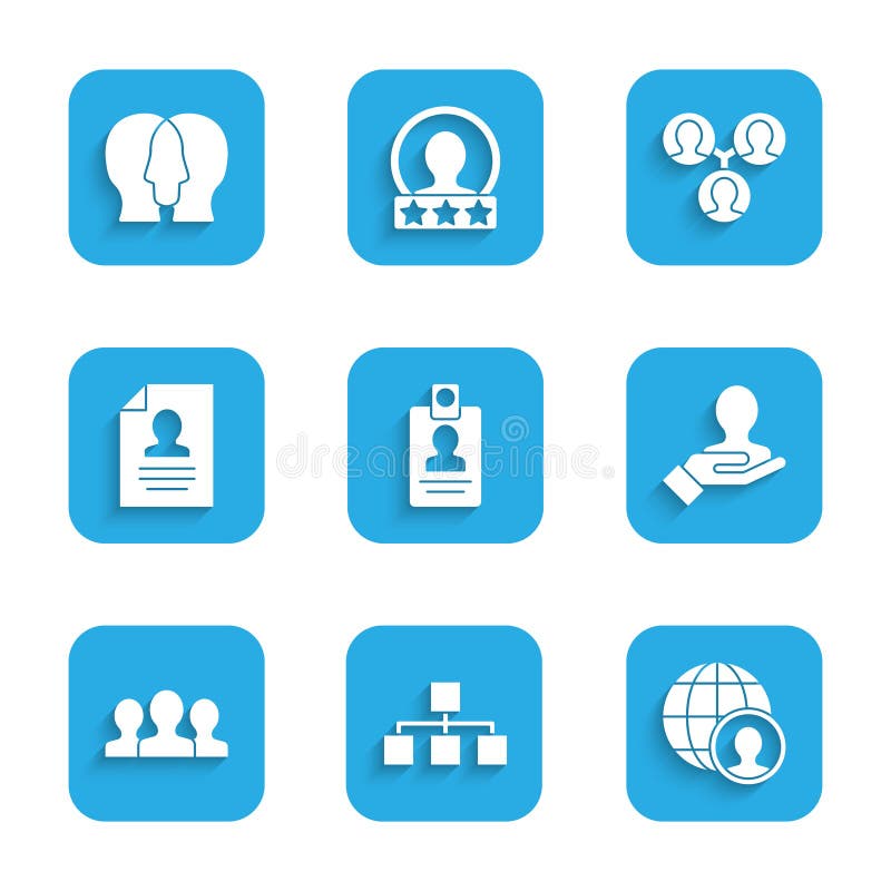 Set Identification Badge, Hierarchy Organogram Chart, Globe and People ...