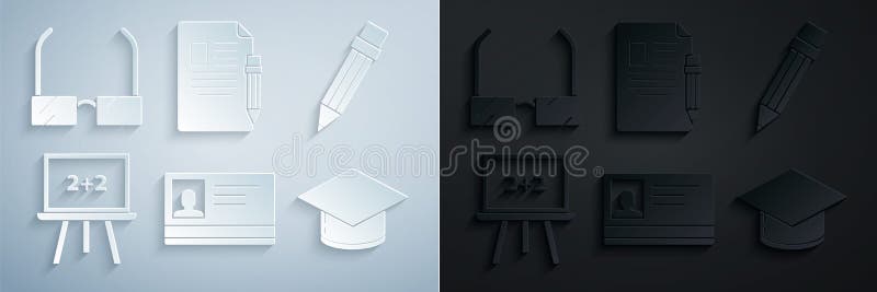 Set Identification Badge, Pencil with Eraser, Chalkboard, Graduation ...
