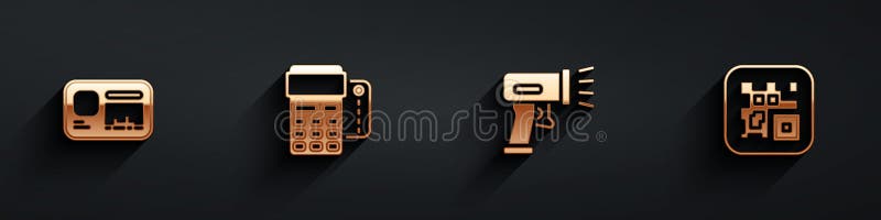 Set Identification Badge, POS Terminal with Credit Card, Scanner ...