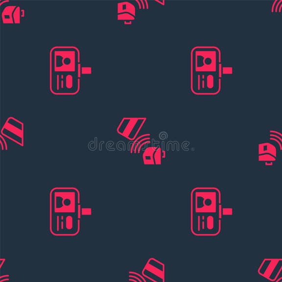 Set Identification Badge and POS Terminal with Credit Card on Seamless ...