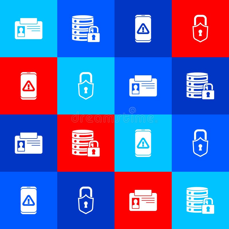 Set Identification Badge, Server Security with Lock, Mobile Exclamation ...